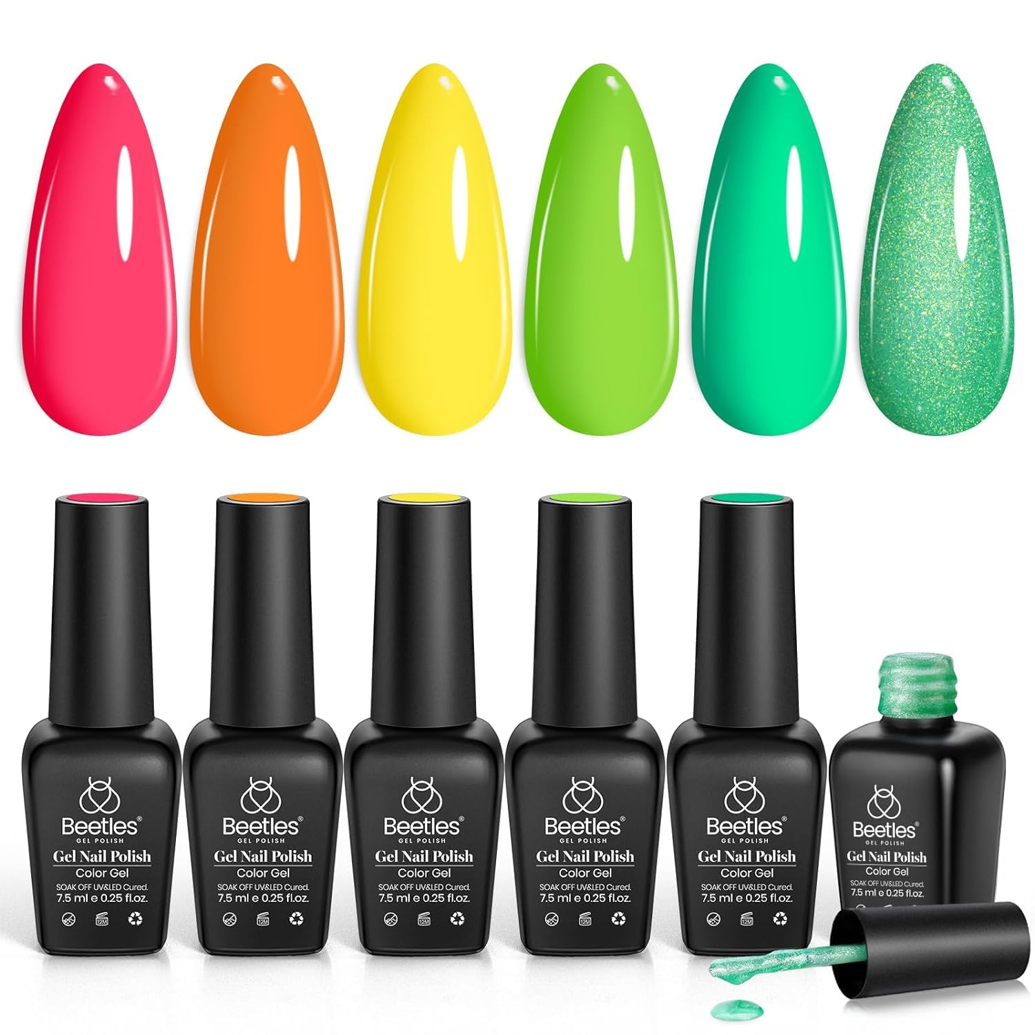 Beetles Christmas Gel Nail Polish Set – 6 Neon Colors for Vibrant Soak ...