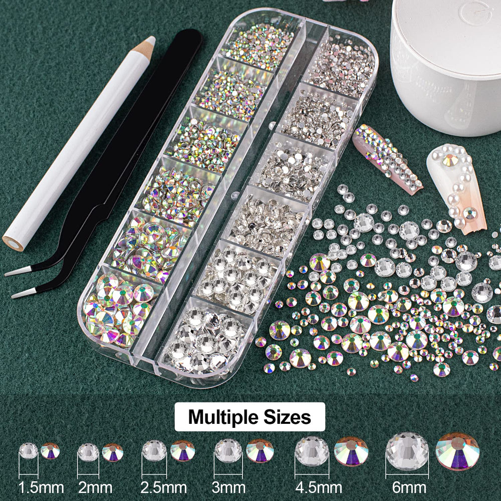 BELLEBOOST Flat Back Rhinestones & Pearls Kit – AB Gems, White & Beige ...