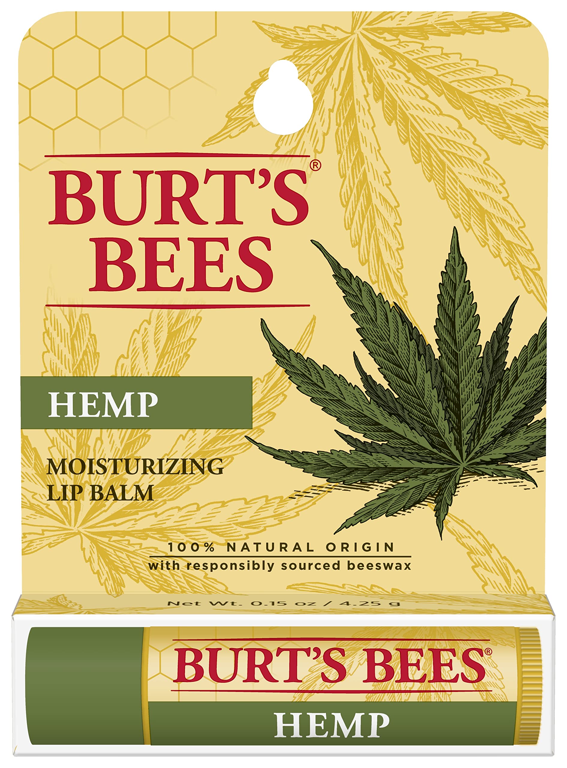 Burts Bees Hemp Lip Balm with Beeswax — 100% Natural, Moisturizing 0.1 ...