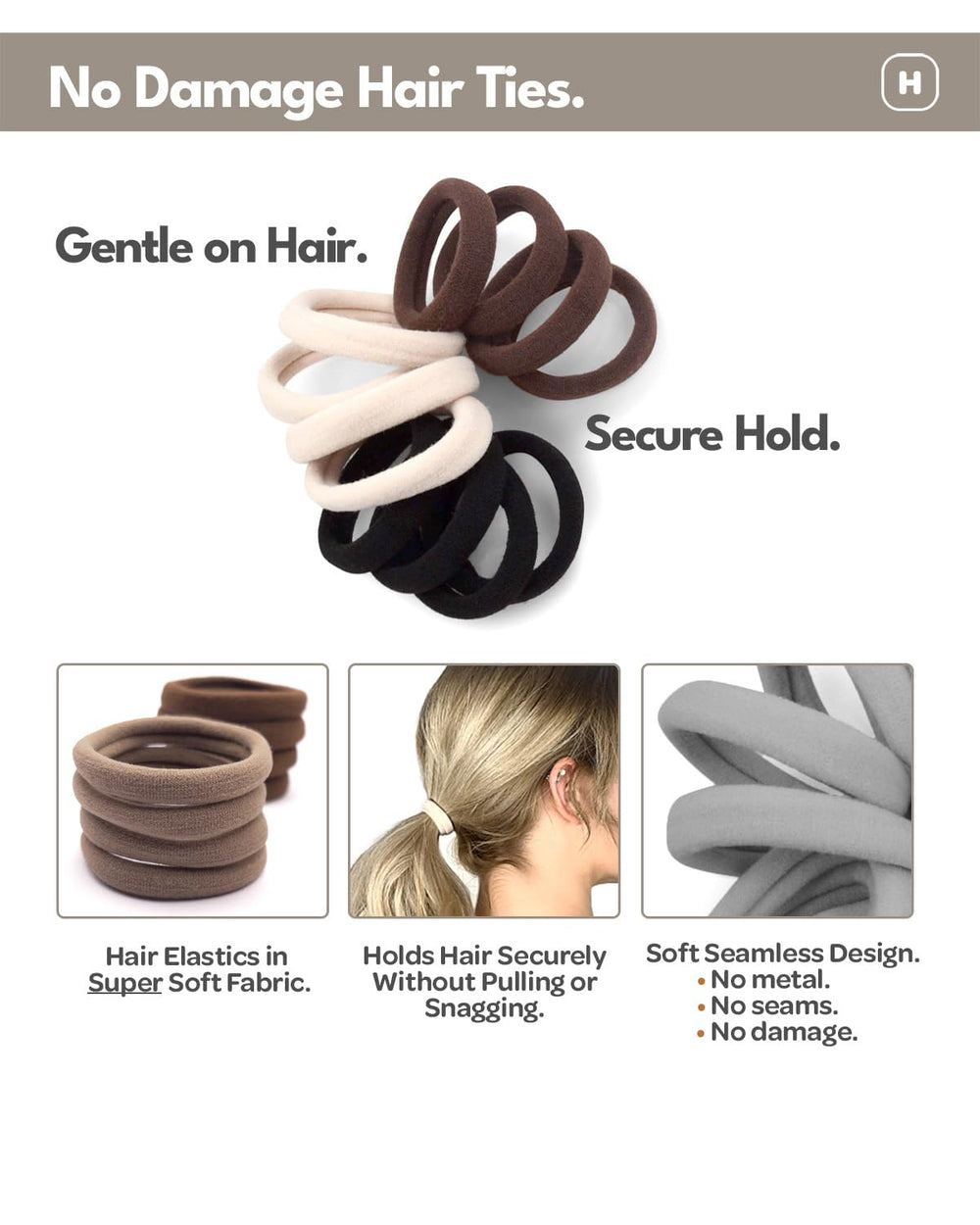 Cyndibands Seamless Hair Ties - Gray | Gentle, Damage-Free 1.5 Inch Po ...