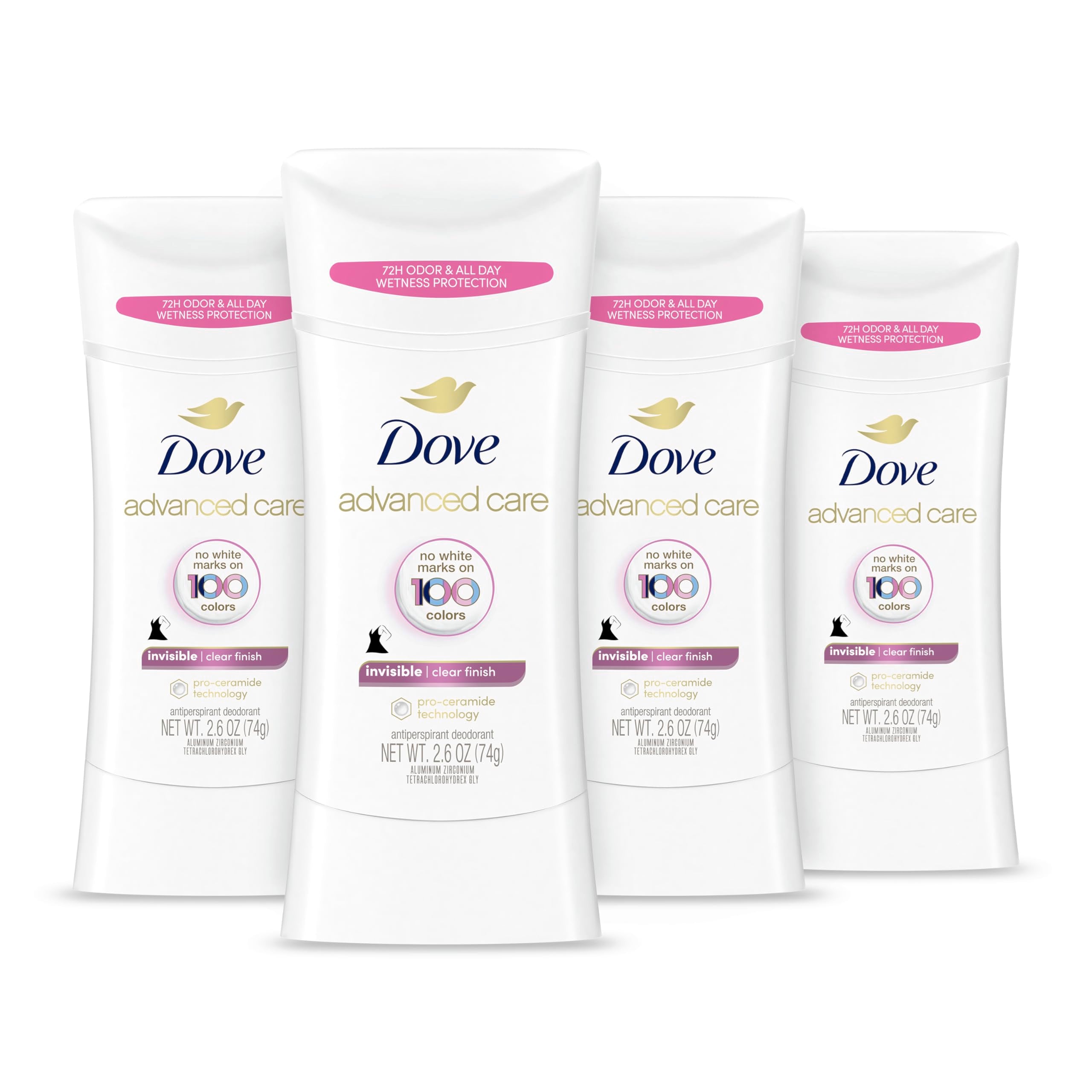 Dove Advanced Care Clear Finish Antiperspirant Stick – 4 Count, Invisi ...