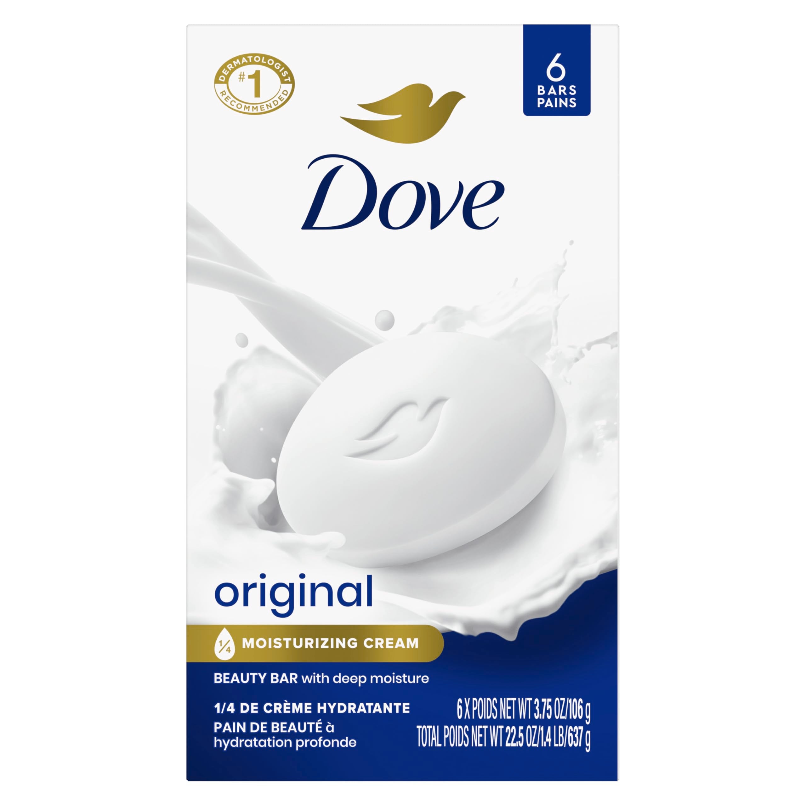 Dove Beauty Bar Original - 6 Bars, 3.75 oz Each, 1/4 Moisturizing Crea ...