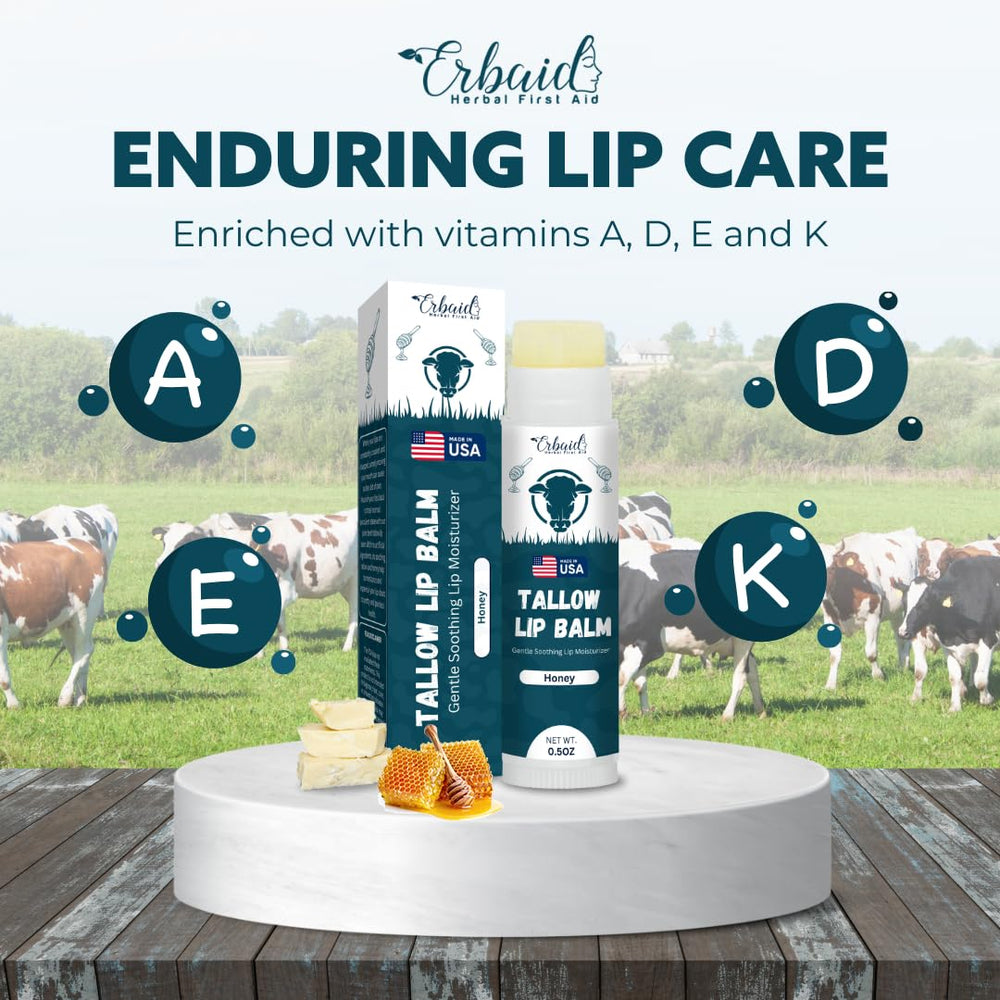 Erbaid Beef Tallow Lip Balm – Hydrating Natural Lip Care, USA Made ...