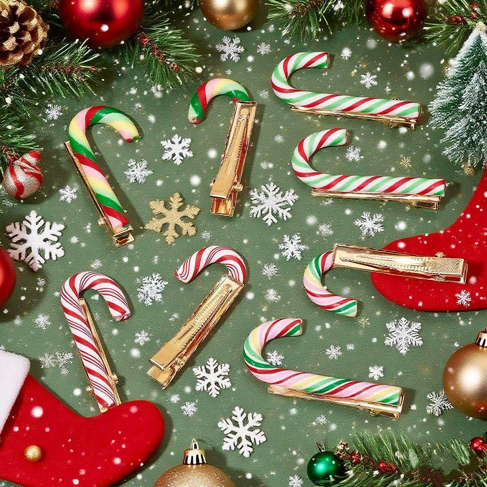 Fosrisix 8-Piece Festive Candy Cane Hair Clips – Rainbow Christmas Duc ...