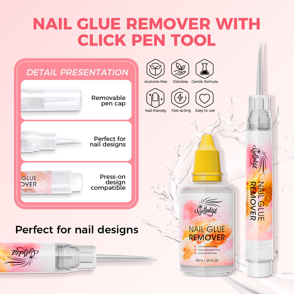 Gellaktik Nail Glue Remover with Pro Pen – Acetone-Free 50ml for Press ...