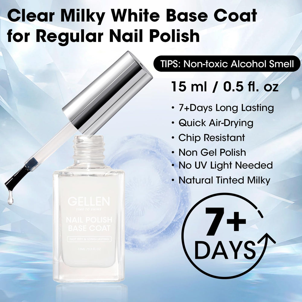 GELLEN Clear Nail Polish Base Coat – Milky White, 4-in-1 Calcium Formu ...