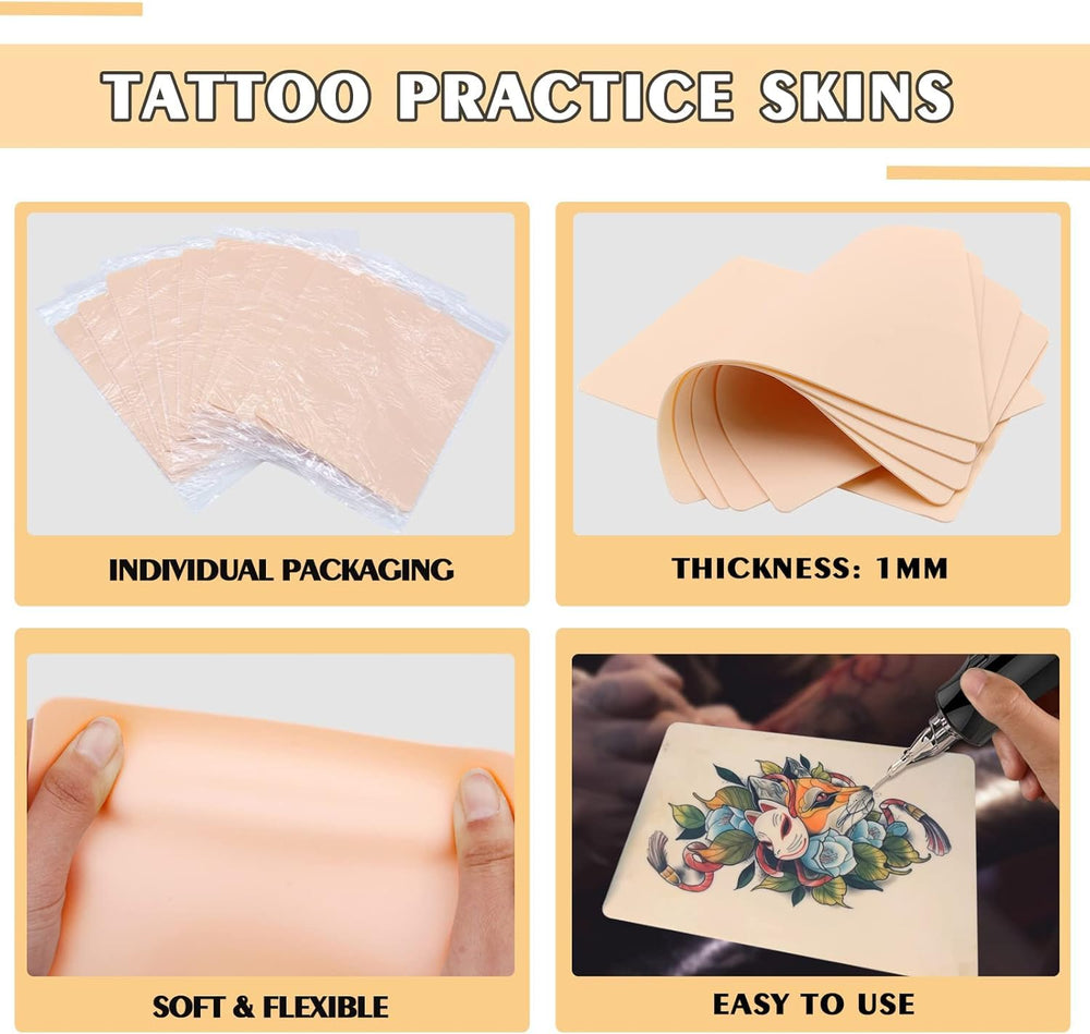 Jconly Tattoo Practice Skins & Transfer Paper Kit – 15pc Silicone Skin ...