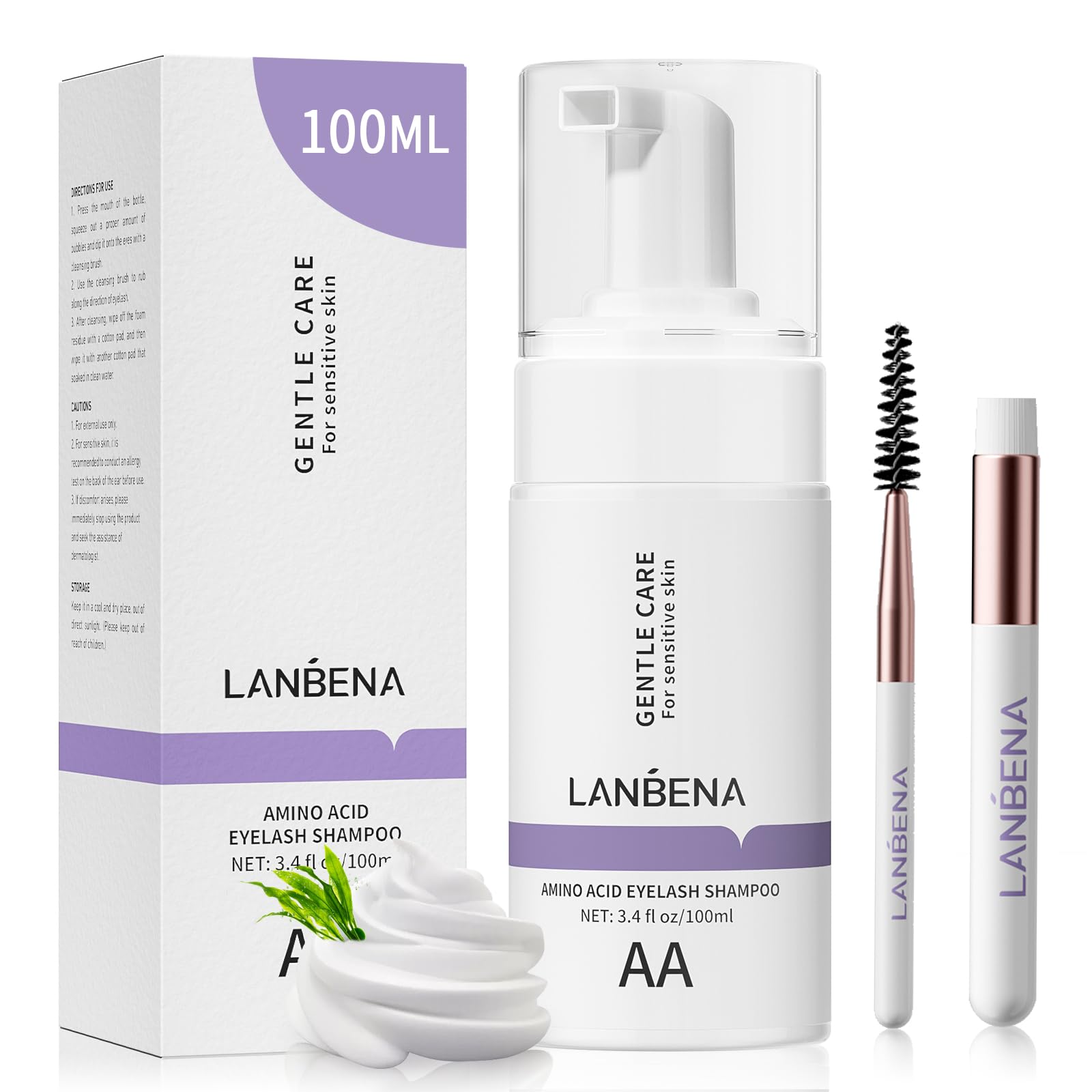 LANBENA 100ml Eyelash Extension Cleanser – Amino Acid, Oil-Free Foam K ...