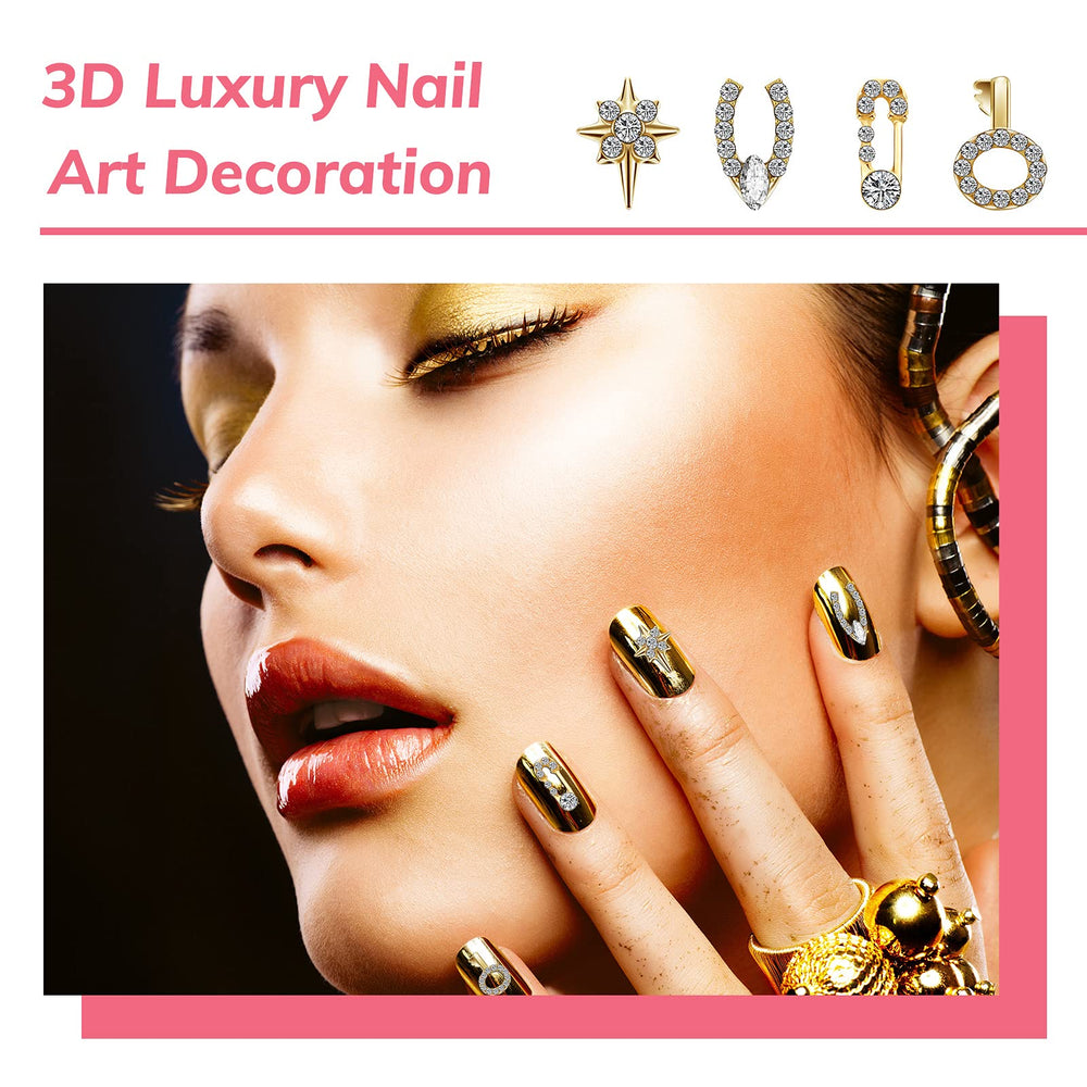 Maitys 48 Pcs Gold Nail Charms – 24 Styles 3D Heart & Diamond Rhinesto ...