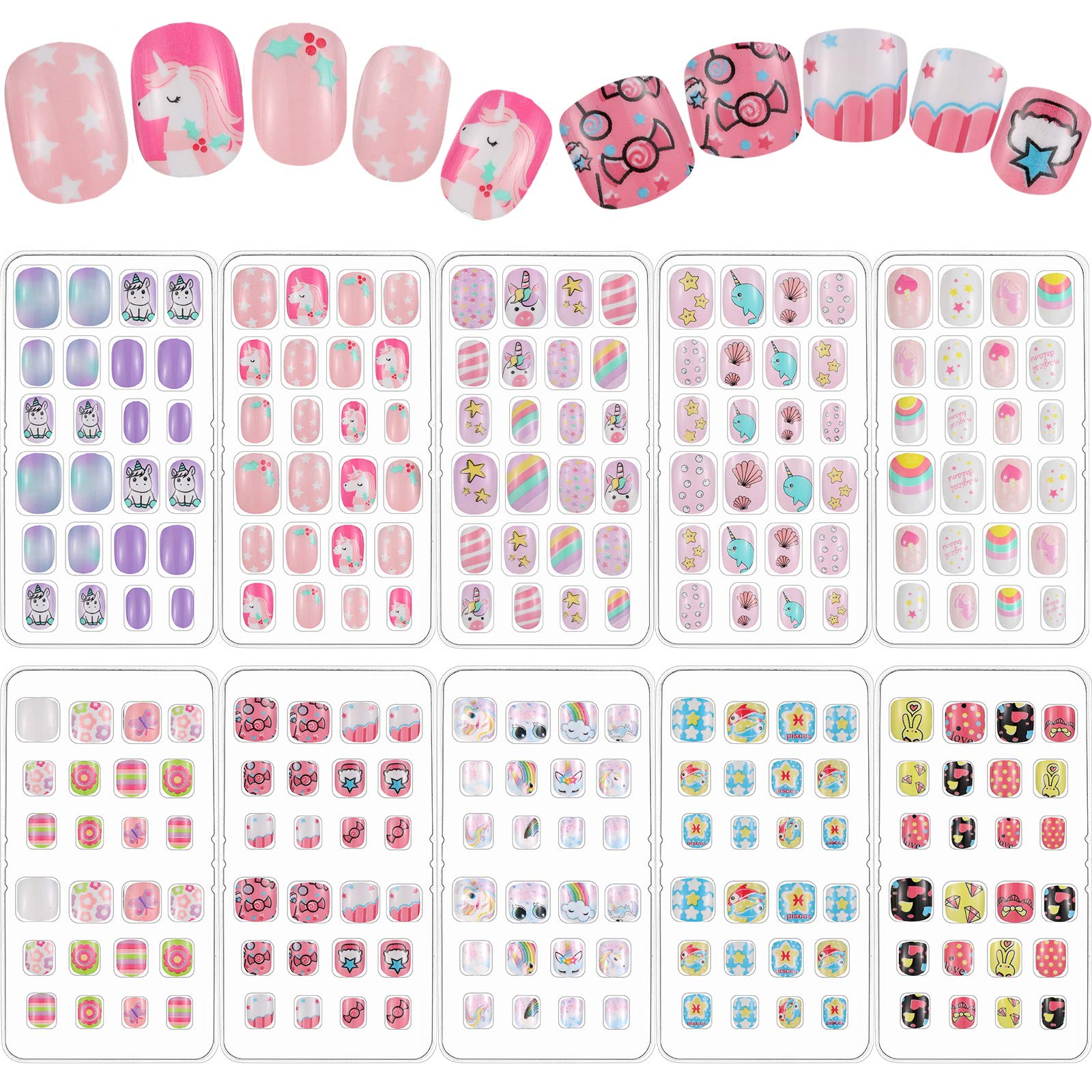 Maitys 240 Pcs Kids False Nails Rainbow - Press-On Short Nail Kit for ...