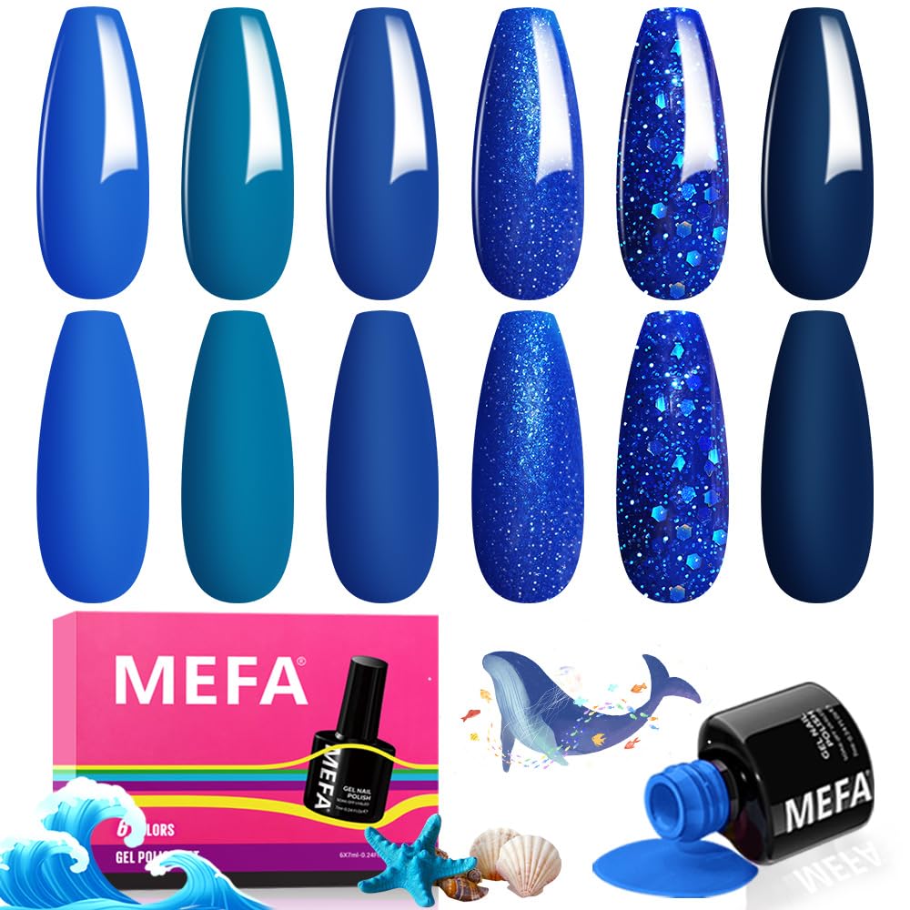 MEFA Esmalte Gel para Uñas – Set de 6 Colores Azules (Noche, Zafiro, O ...