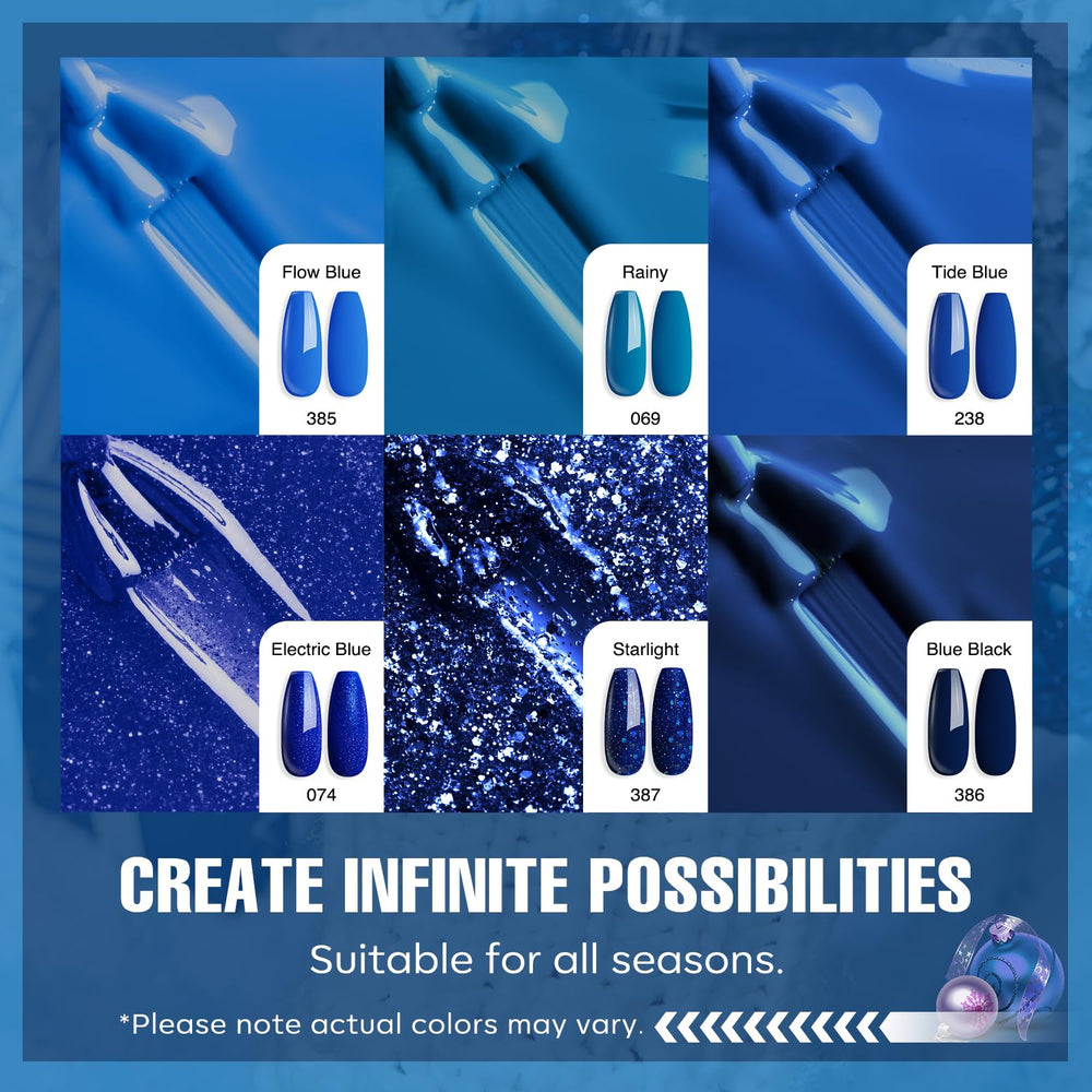 MEFA Esmalte Gel para Uñas – Set de 6 Colores Azules (Noche, Zafiro, O ...