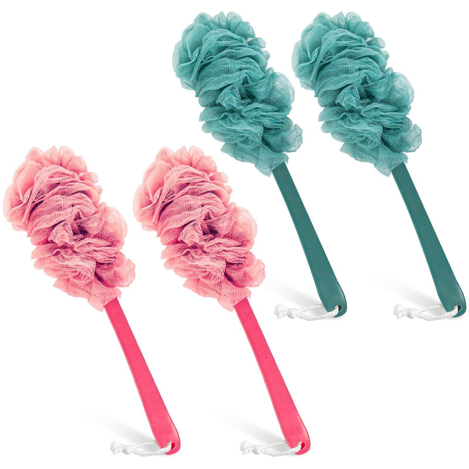 Qewro Back Scrubber with Long Handle – Loofah on a Stick Shower Brush ...