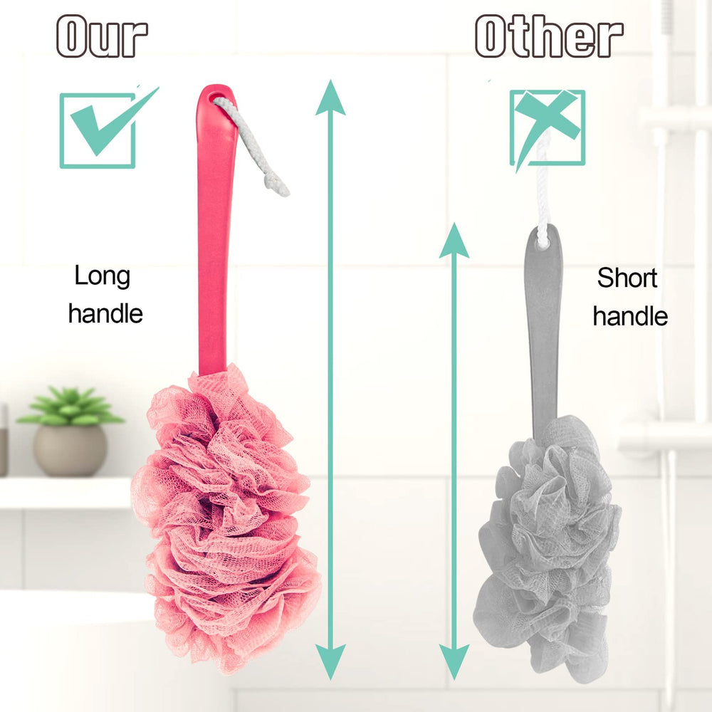 Qewro Back Scrubber with Long Handle – Loofah on a Stick Shower Brush ...