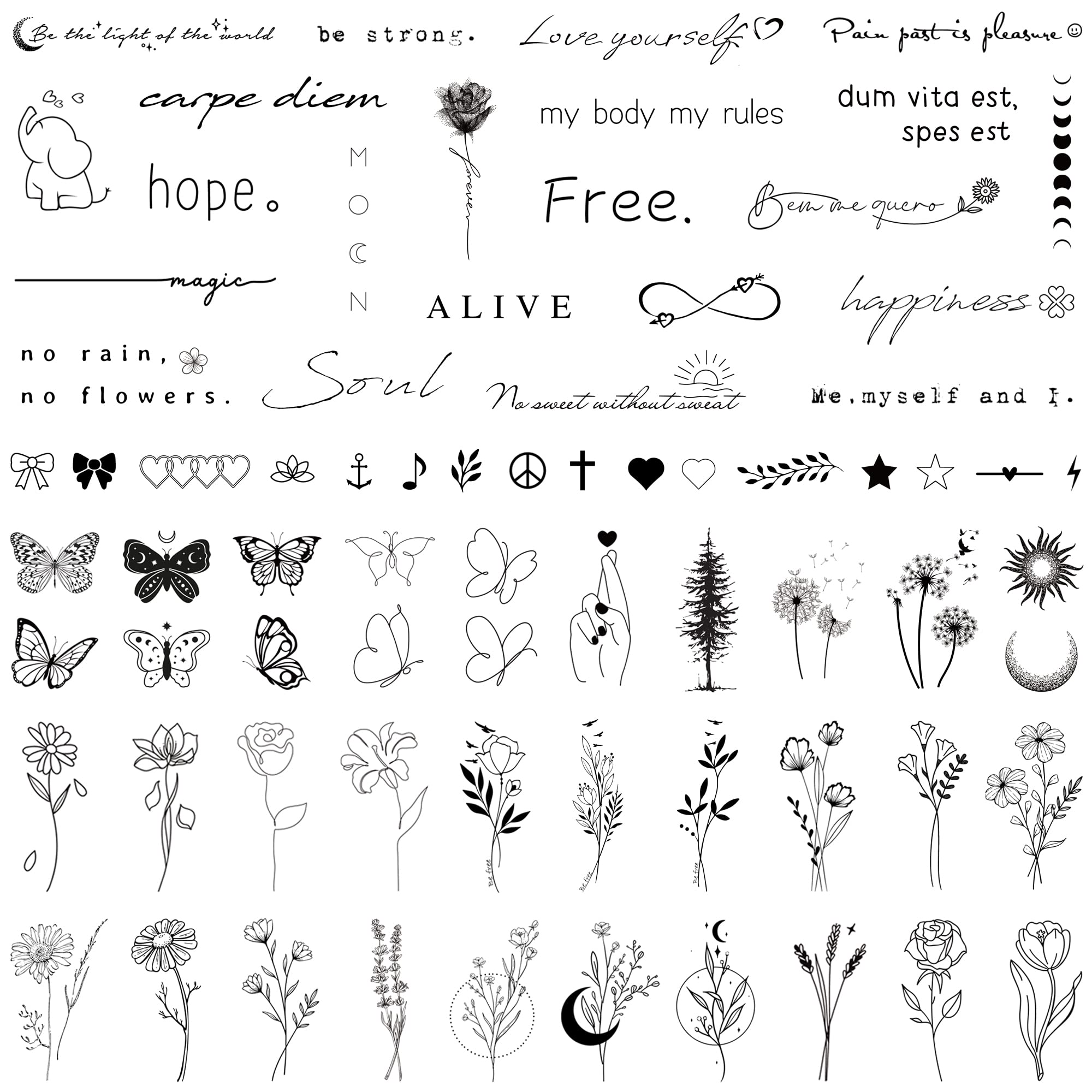 TATUWST Realistic Temporary Tattoos for Women – 60 Sheets, 185 Pcs, Wa ...