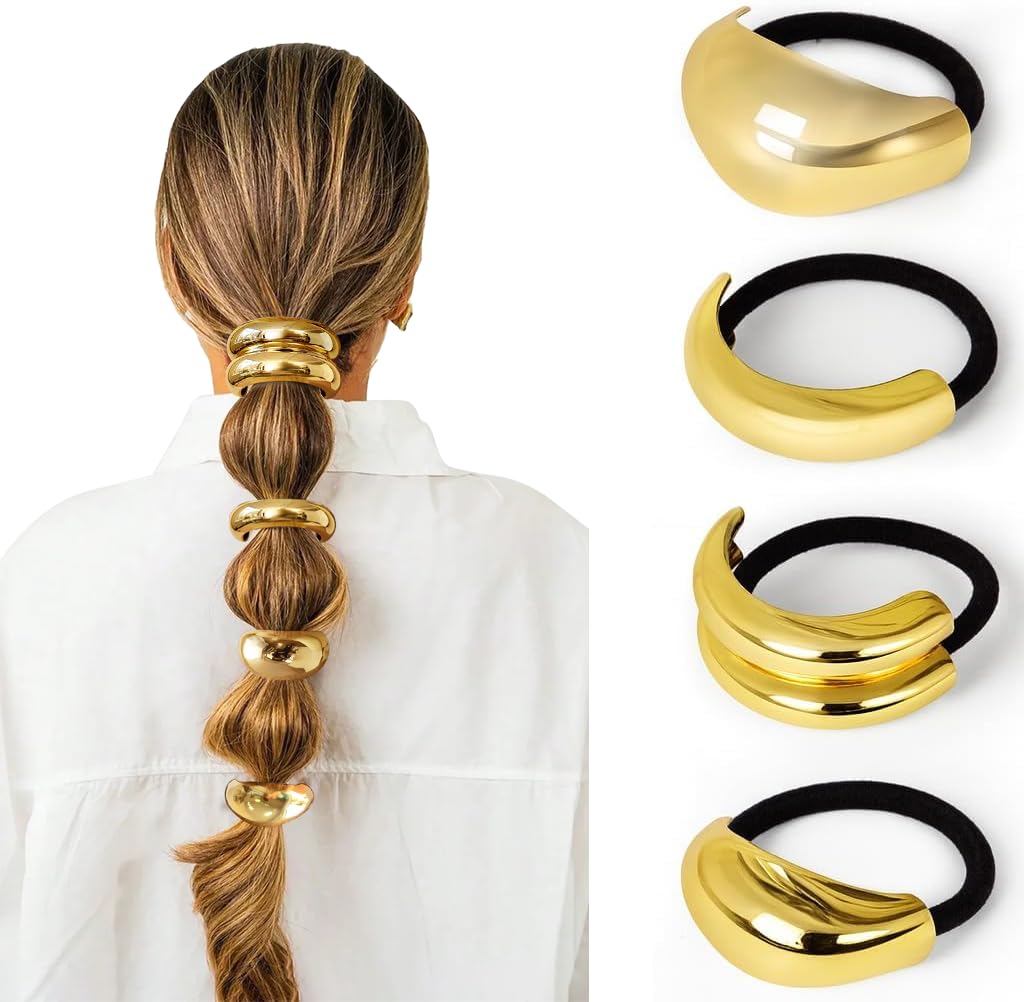 Vigorpace 4-Pack Gold Hair Ties for Thick to Thin Hair – Hair Cuffs ...